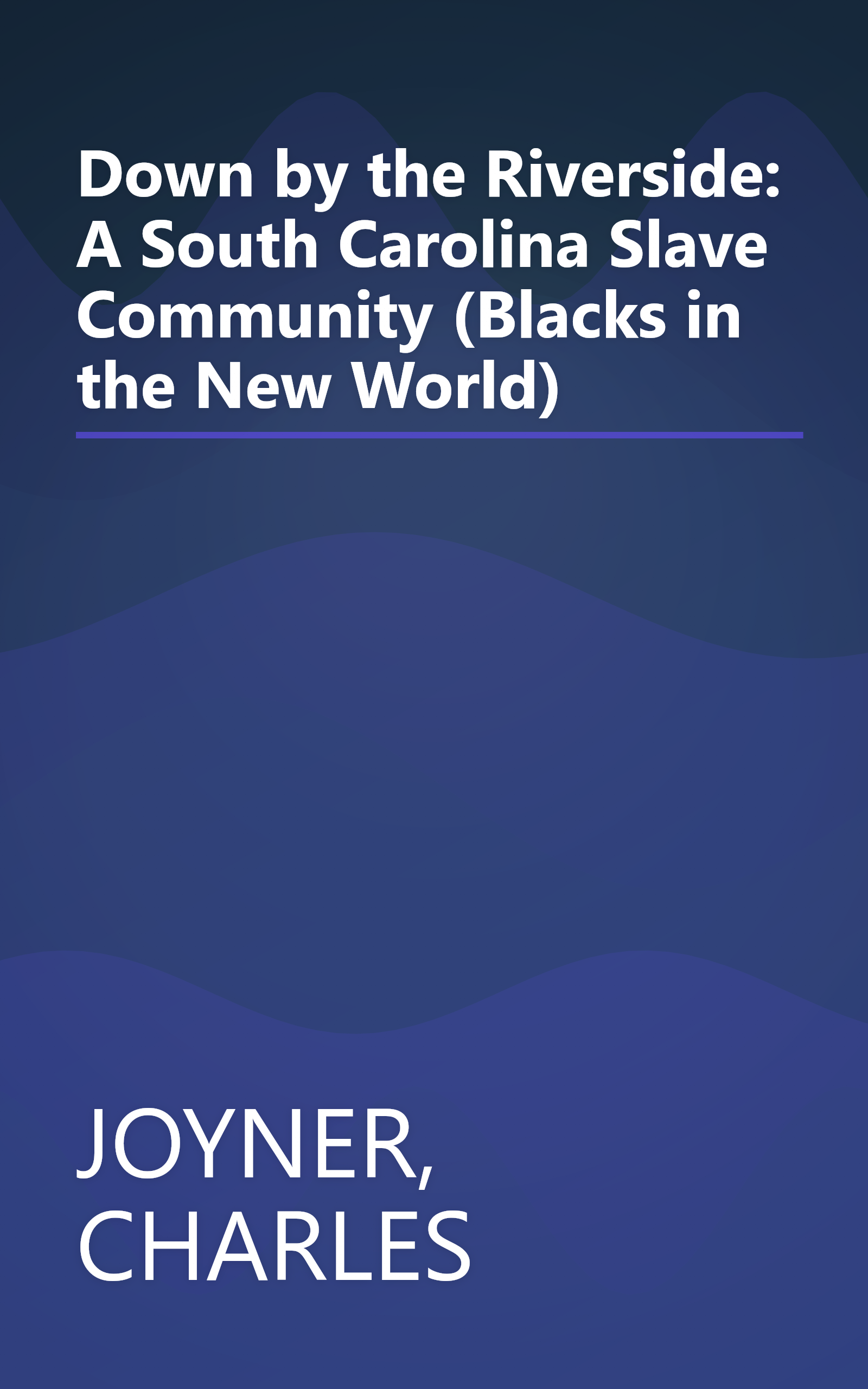 Down by the Riverside: A South Carolina Slave Community (Blacks in the New World) book cover
