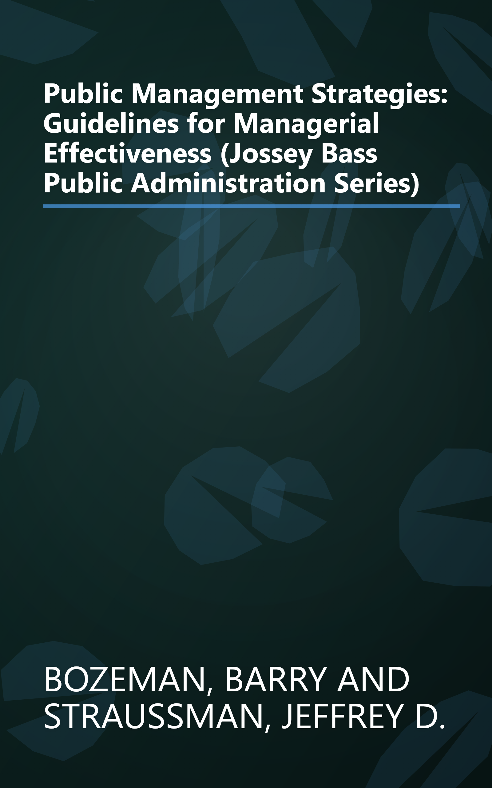 Public Management Strategies: Guidelines for Managerial Effectiveness (Jossey Bass Public Administration Series) book cover