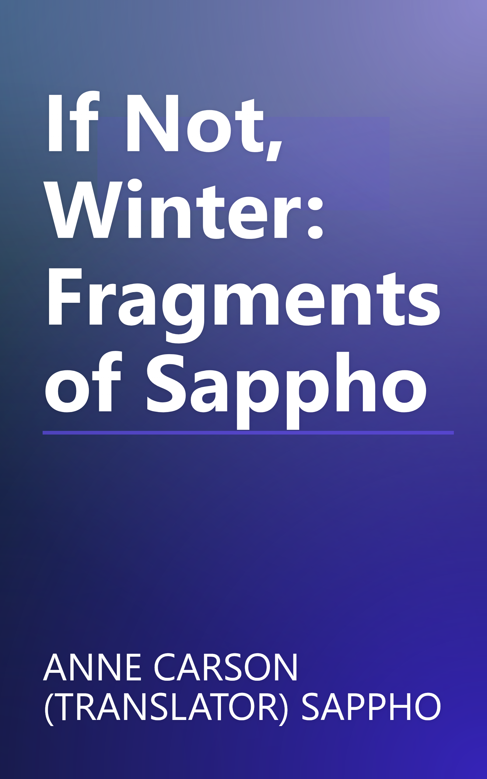 If Not, Winter: Fragments of Sappho book cover