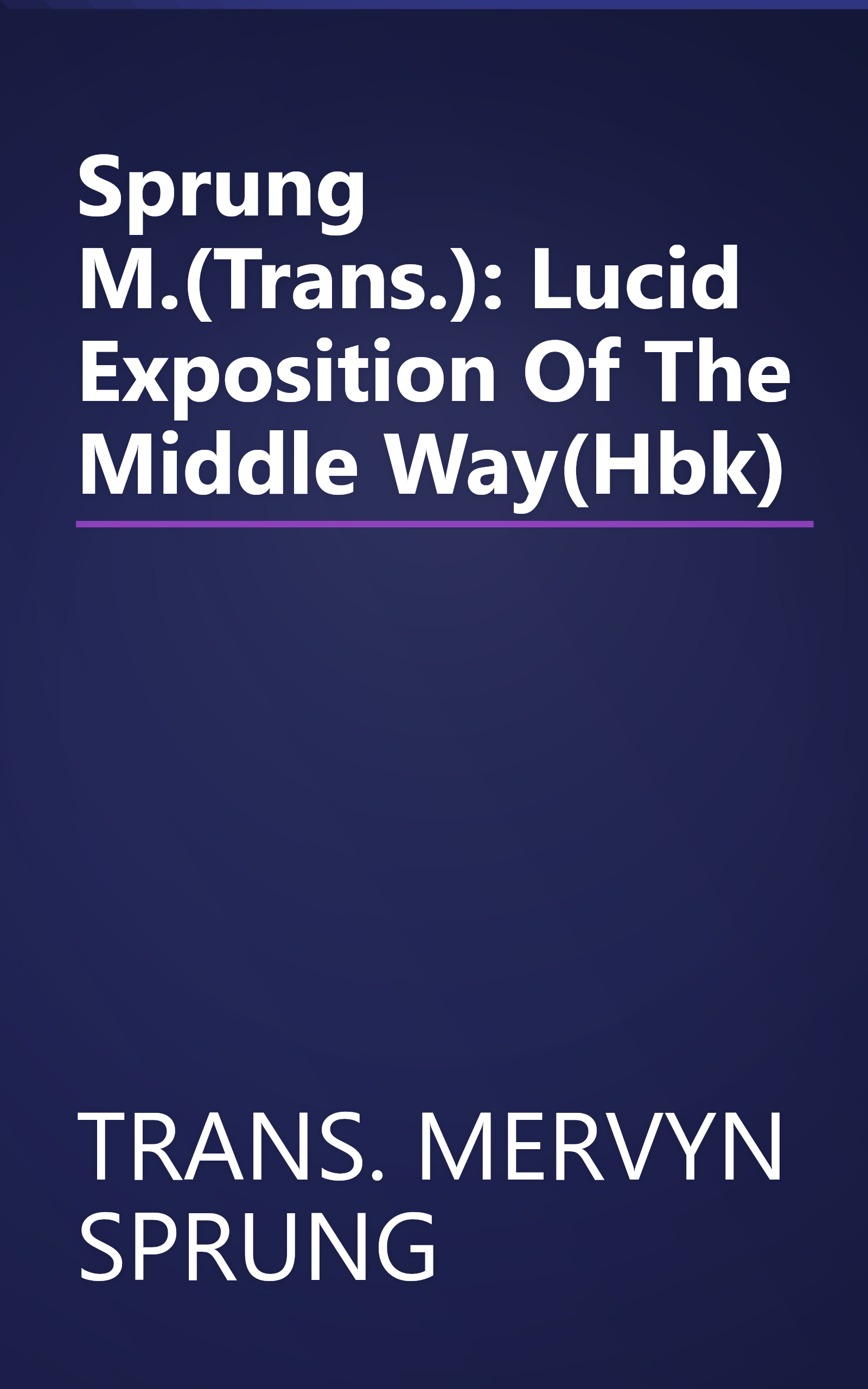 Sprung M.(Trans.): Lucid Exposition Of The Middle Way(Hbk) book cover