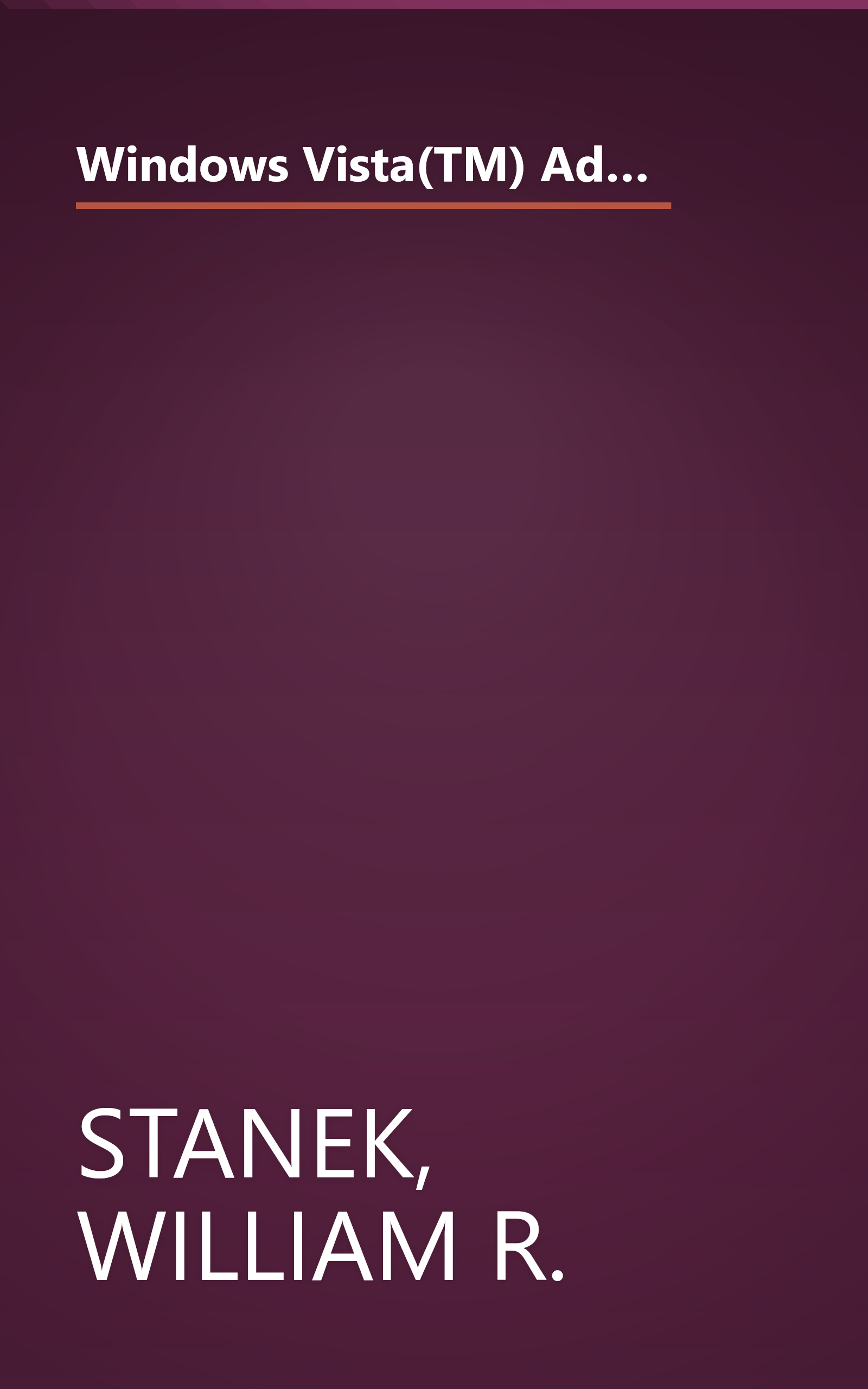 Windows Vista(TM) Administrator's Pocket Consultant (Pro - Administrator's Pocket Consultant) book cover