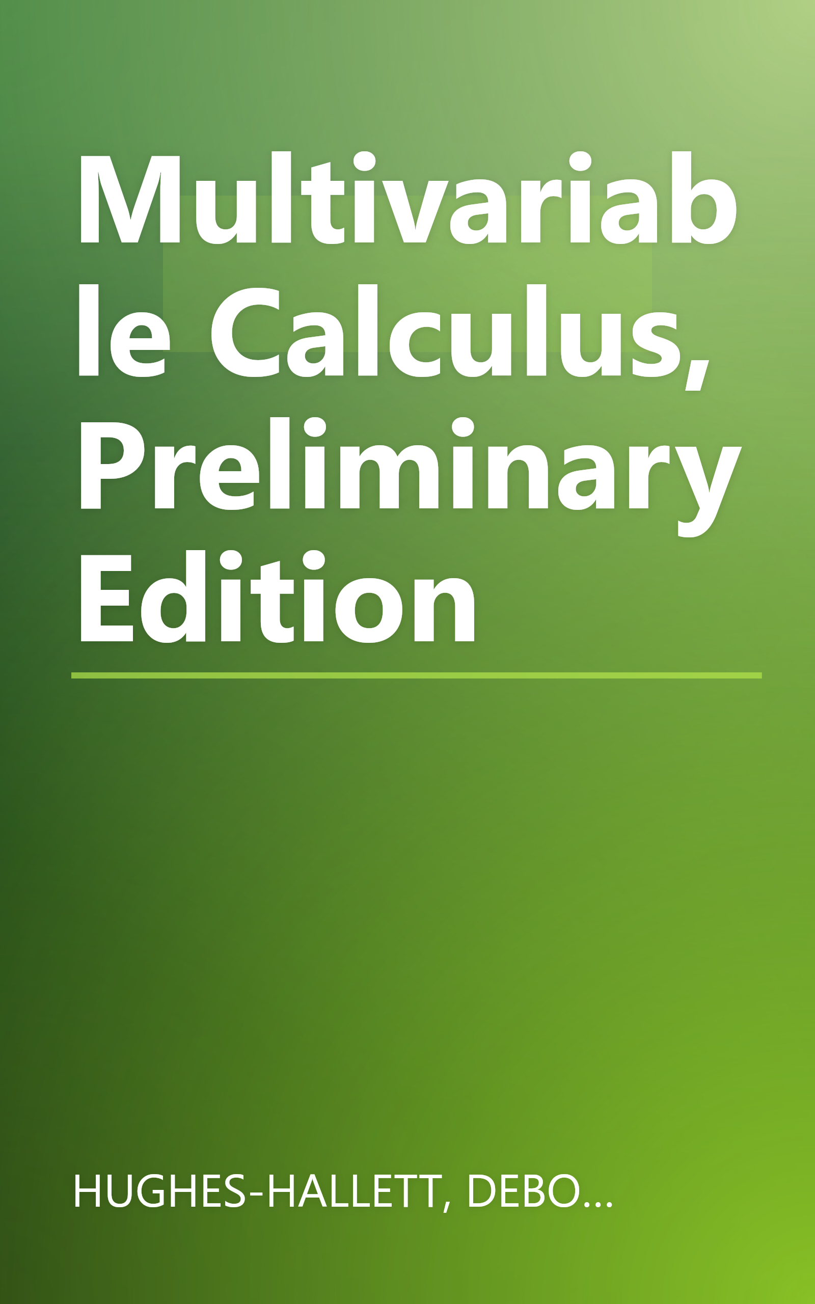 Multivariable Calculus, Preliminary Edition book cover