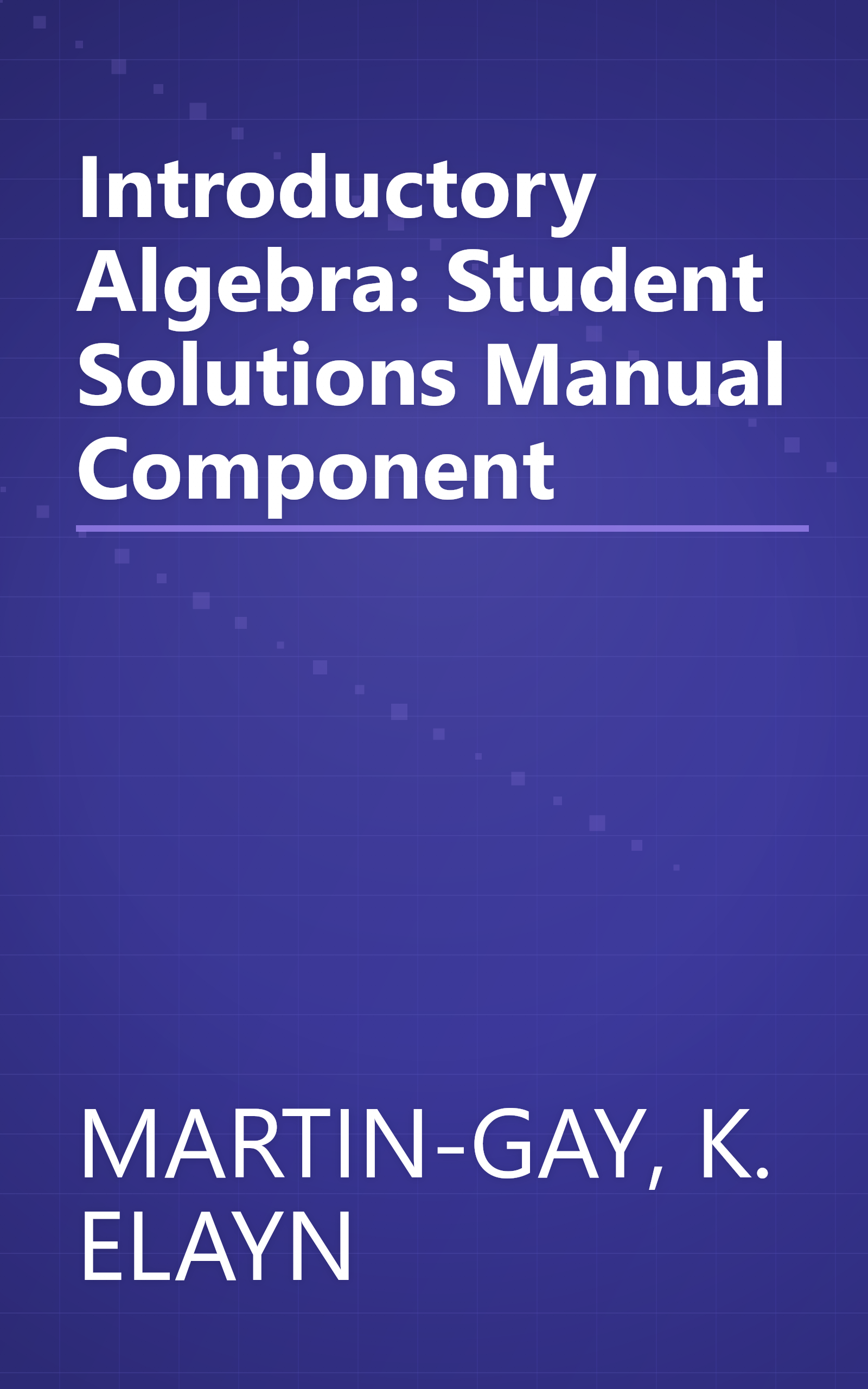 Introductory Algebra: Student Solutions Manual Component book cover