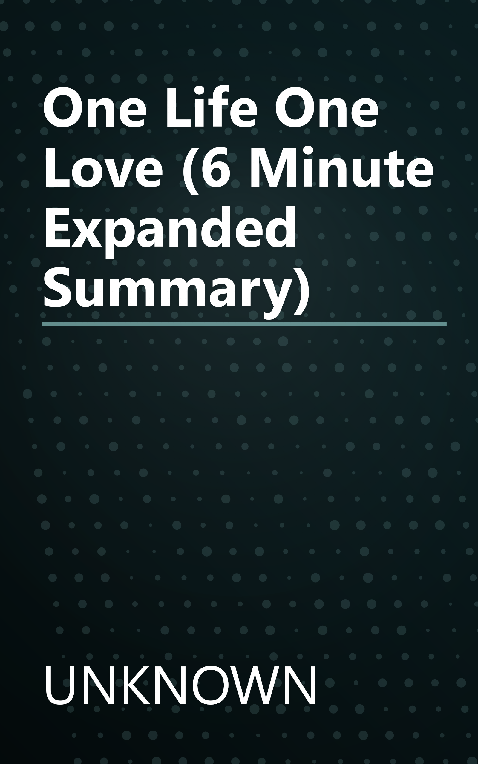 One Life  One Love (6 Minute   Expanded Summary) book cover