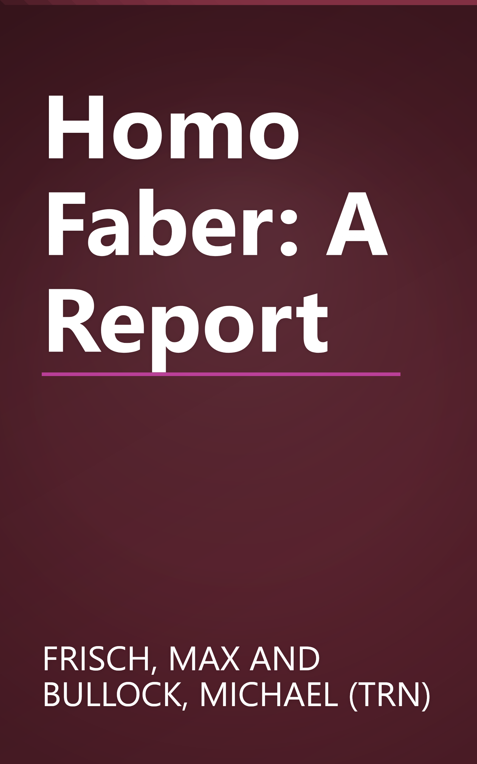 Homo Faber: A Report book cover