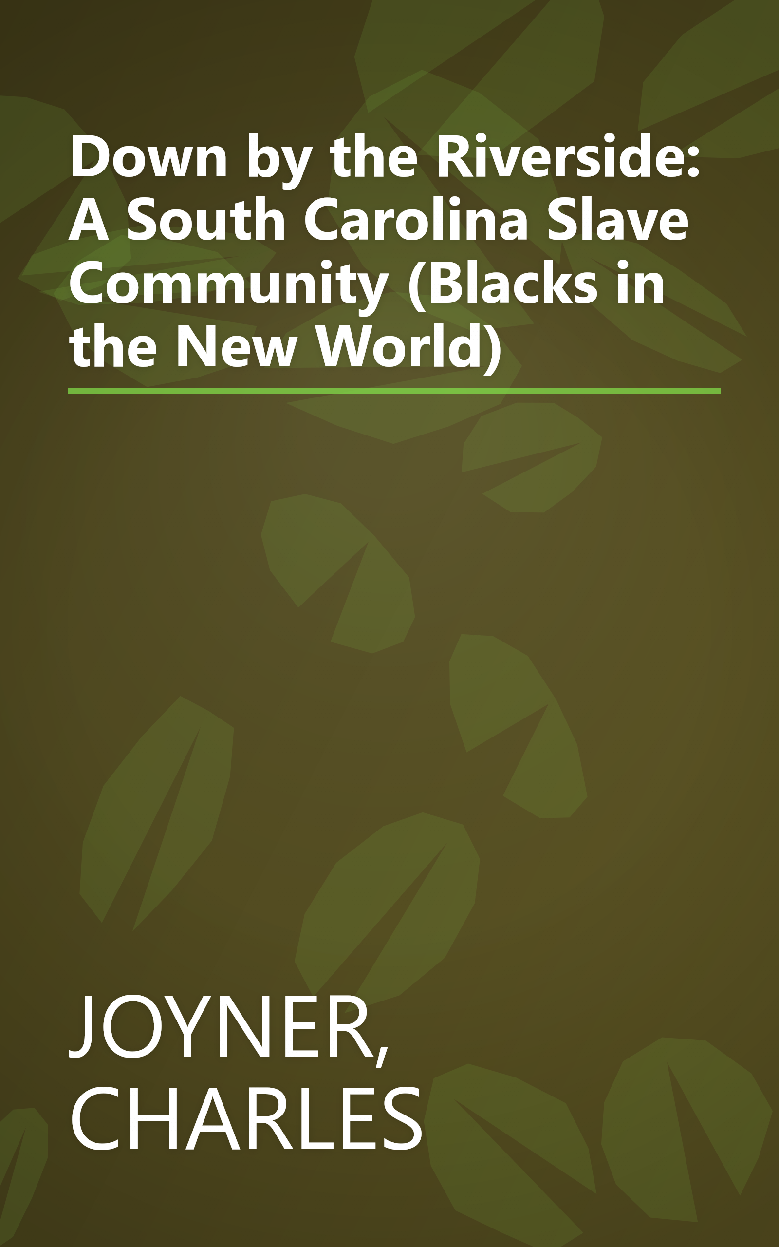 Down by the Riverside: A South Carolina Slave Community (Blacks in the New World) book cover