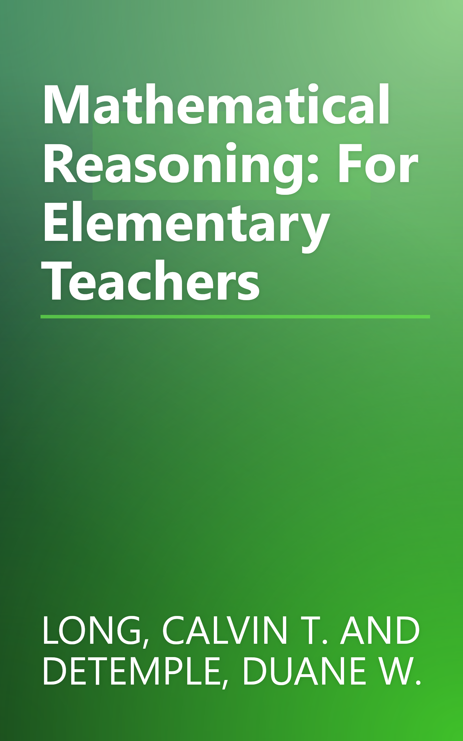Mathematical Reasoning: For Elementary Teachers book cover