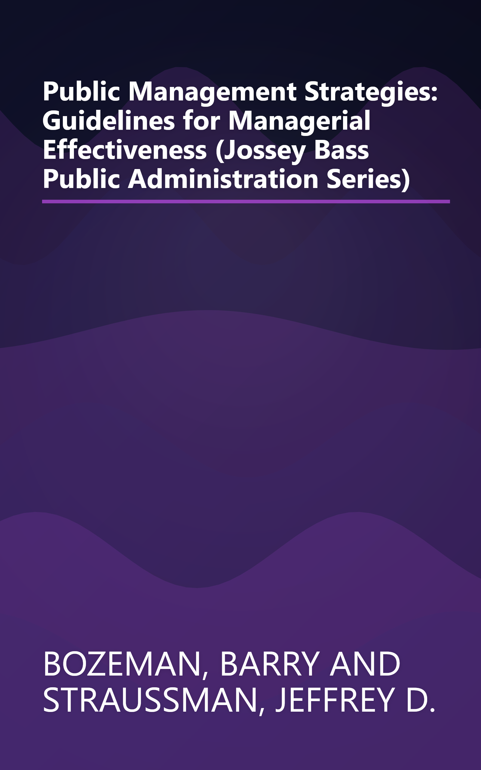 Public Management Strategies: Guidelines for Managerial Effectiveness (Jossey Bass Public Administration Series) book cover