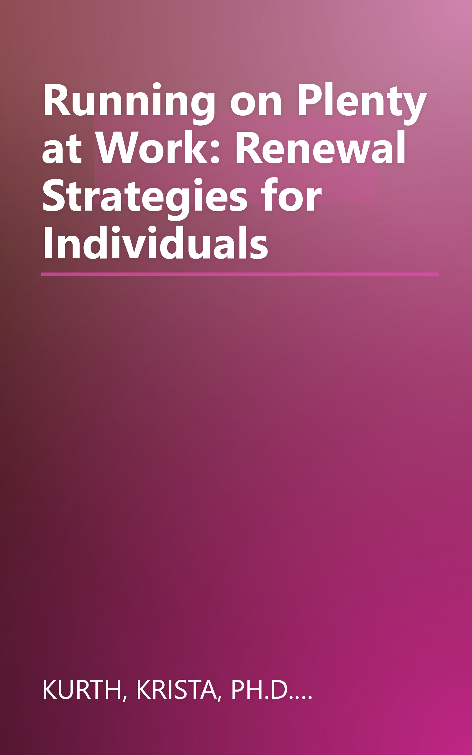 Running on Plenty at Work: Renewal Strategies for Individuals book cover