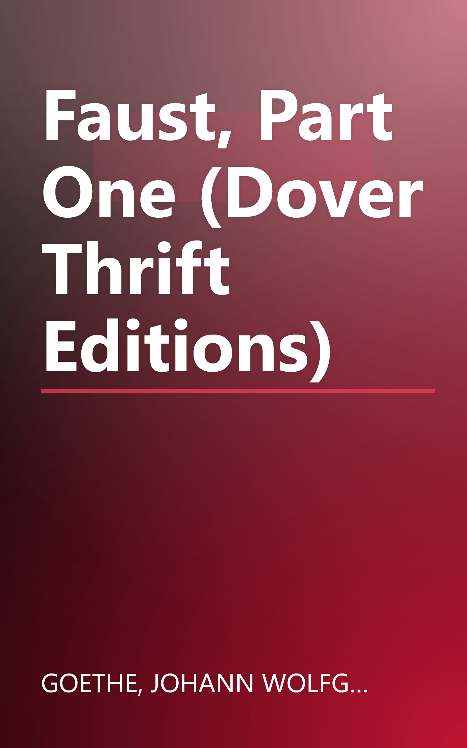 Faust, Part One (Dover Thrift Editions) book cover