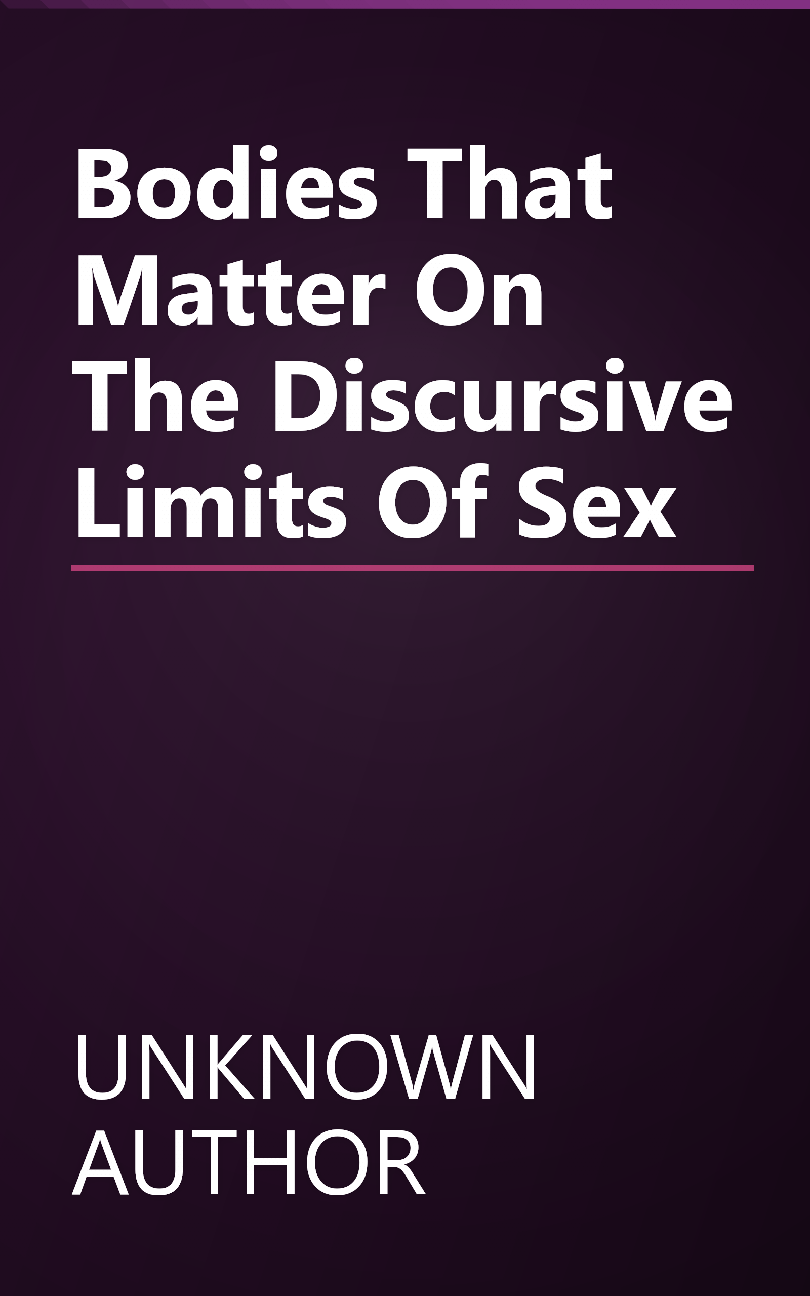 Bodies That Matter On The Discursive Limits Of Sex book cover