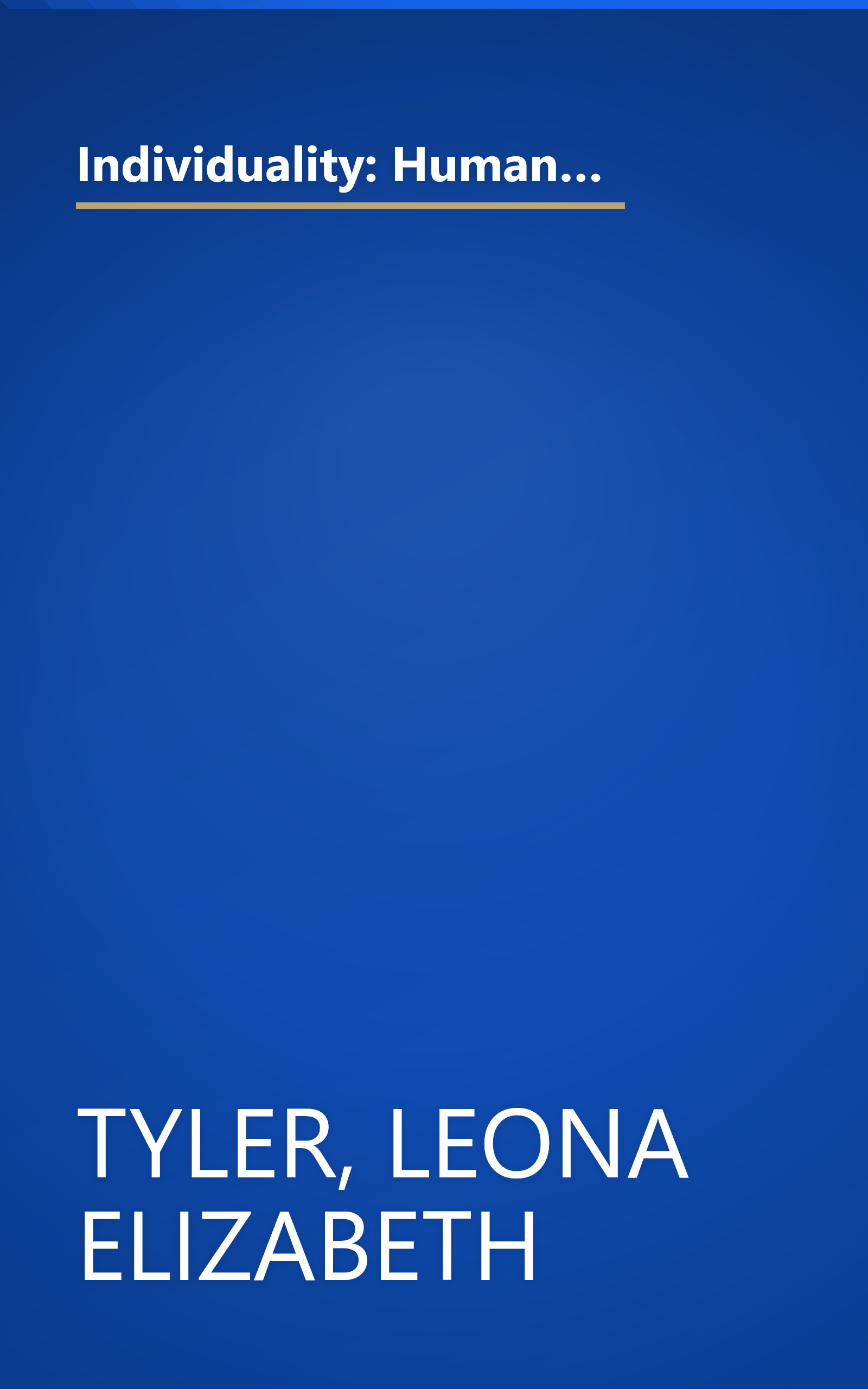 Individuality: Human Possibilities and Personal Choice in the Psychological Development of Men and Women (APPROX 296P#) book cover
