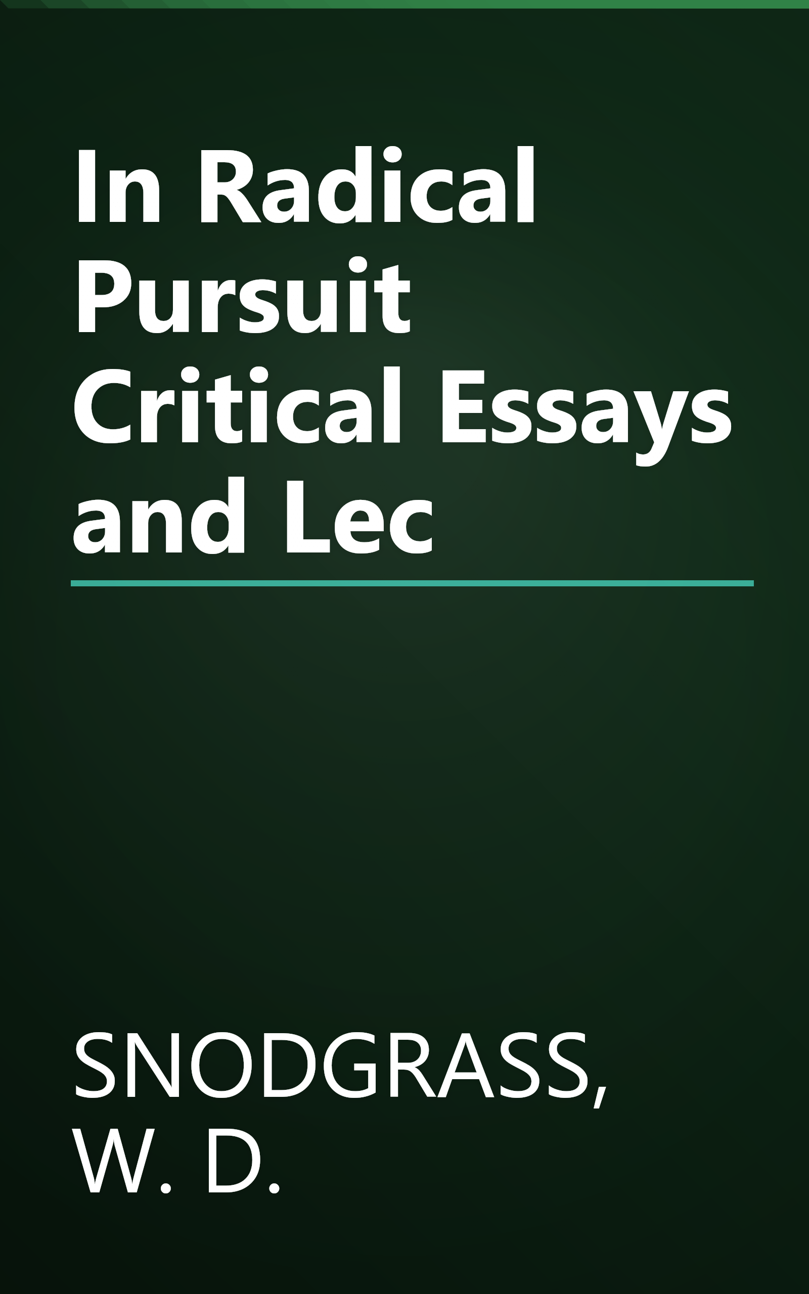 In Radical Pursuit Critical Essays and Lec book cover